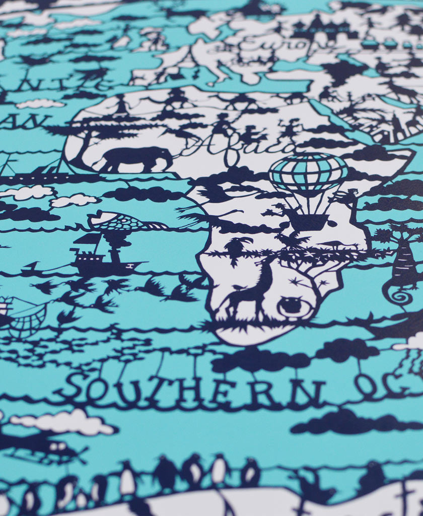Unique Travel Gift, Hand Screen Printed World Map Art – Famille Summerbelle
